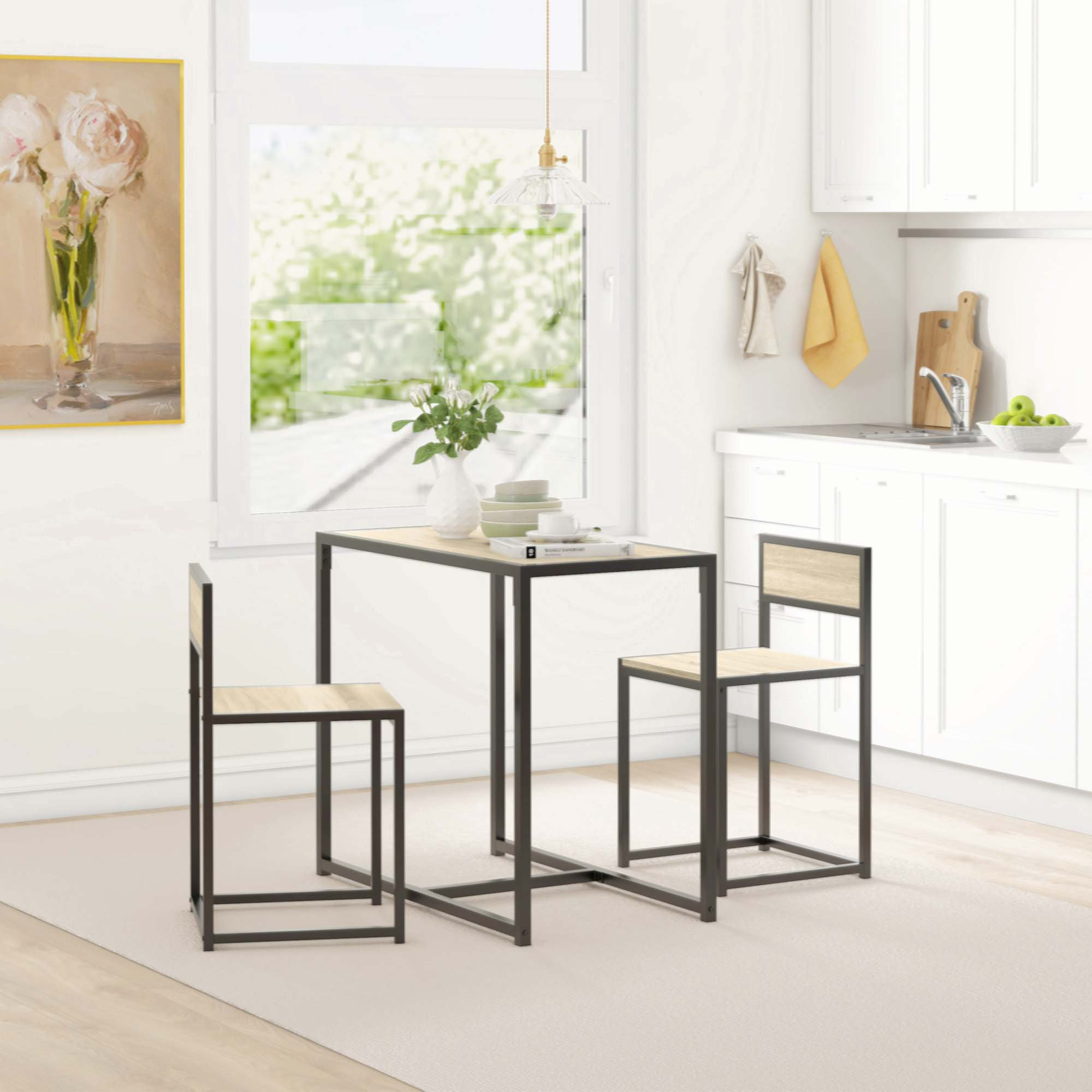 Ebern Designs Lacreasha 3-Piece Industrial Dining Table Set for 2 ...