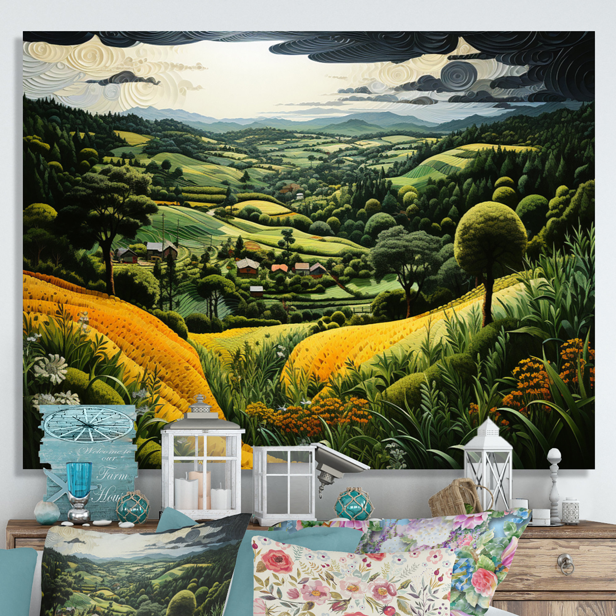 Millwood Pines Countryside Green Pastures Patchwork On Canvas Print ...