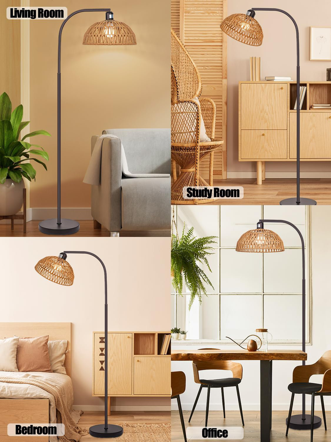 Bay Isle Home™ Rattan Floor Lamp- Modern Black Standing Floor Lamps ...