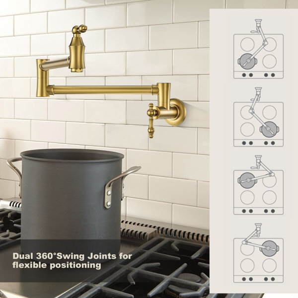 ARCORA Wall Mounted Pot Filler Brass Folding Kitchen Faucet with 2 ...