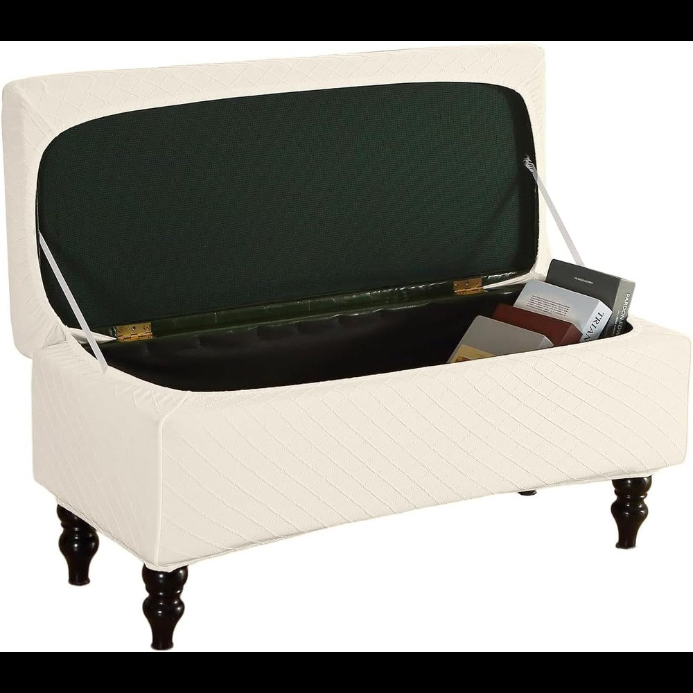 Latitude Run® Ottoman Cover Stretch Storage Ottoman Bench Slipcover ...