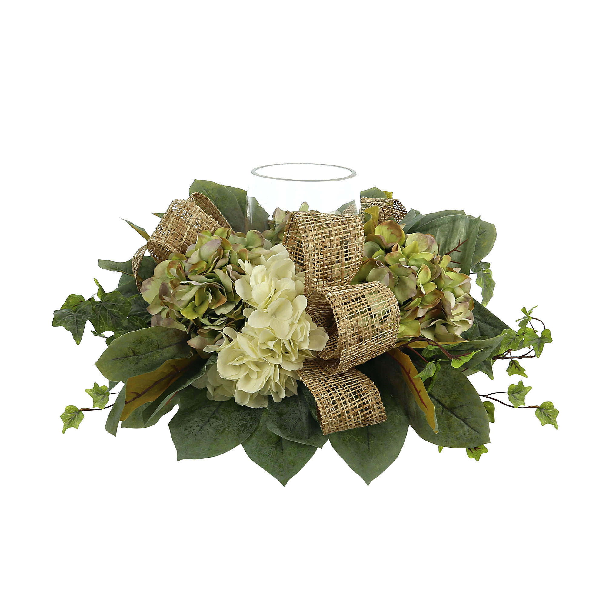Creative Displays, Inc. Centerpiece with Hydrangeas and Magnolia Leaves ...