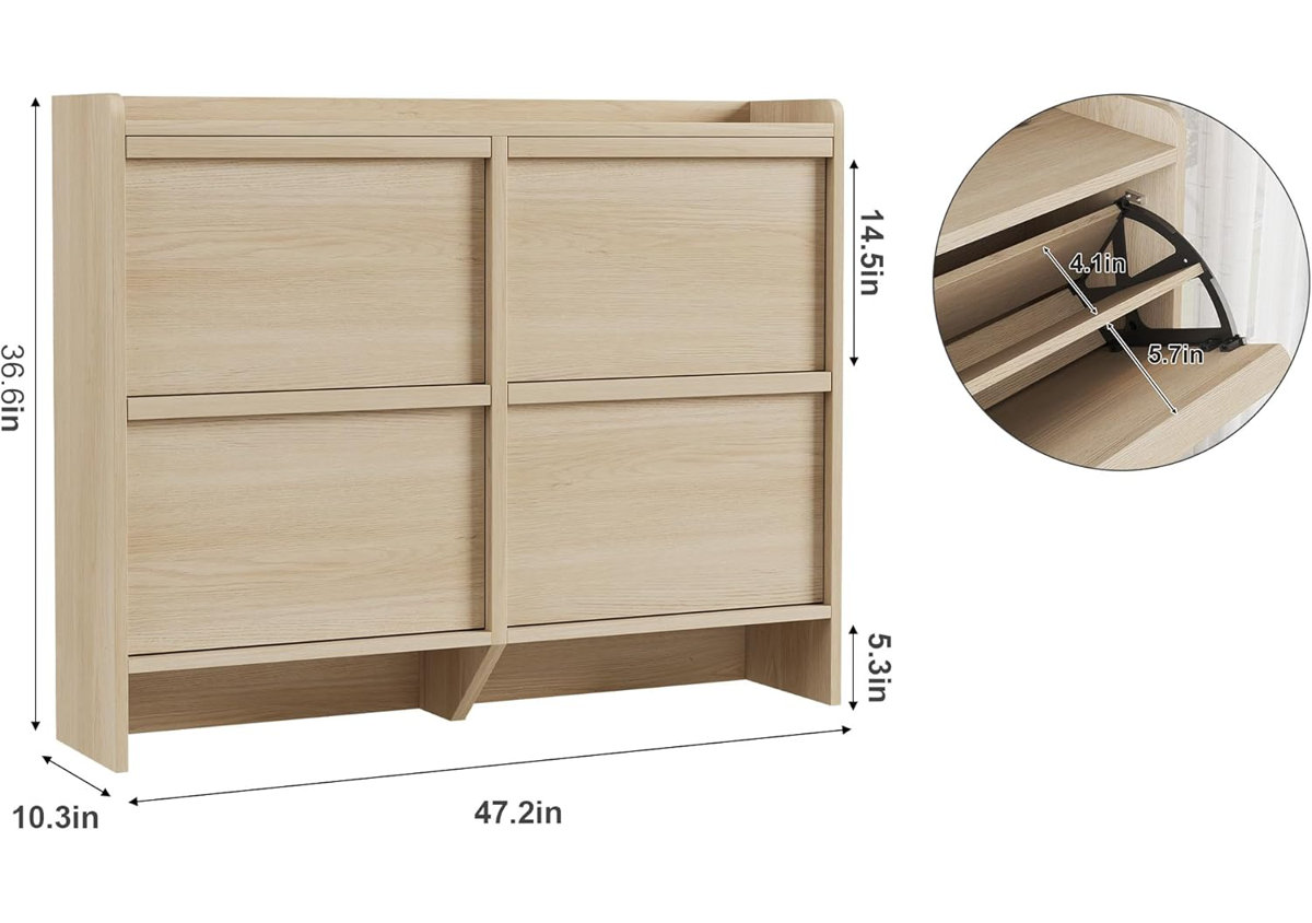 Red Barrel Studio 30 Pair Shoe Cabinet with 4 Flip Drawers, Wooden Shoe ...