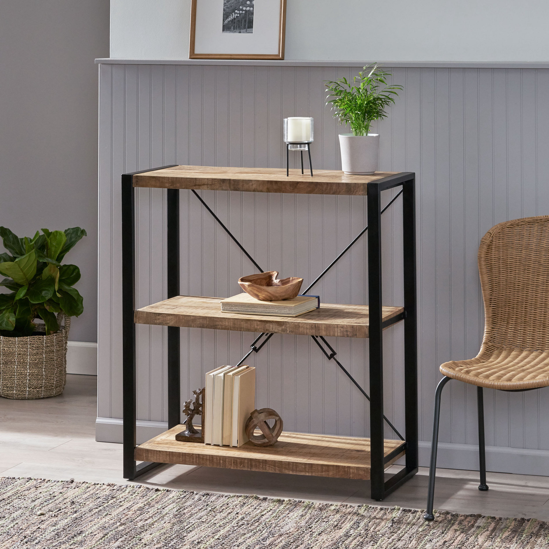 17 Stories WOODEN WITH IRON 3 SHELVE RACK | Wayfair