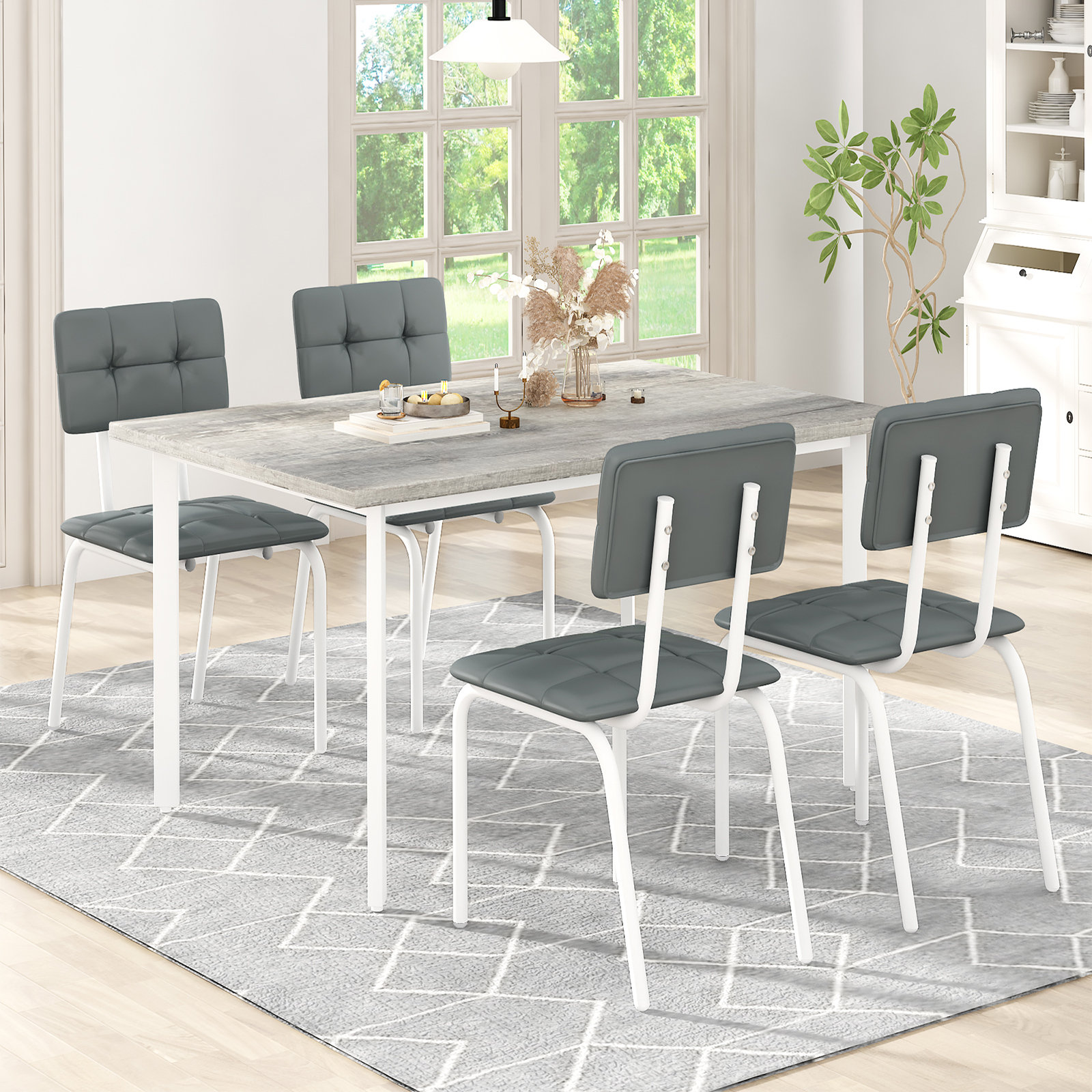 Ebern Designs Retro Farmhouse Style 5 Piece Dining Table Set For 4 ...