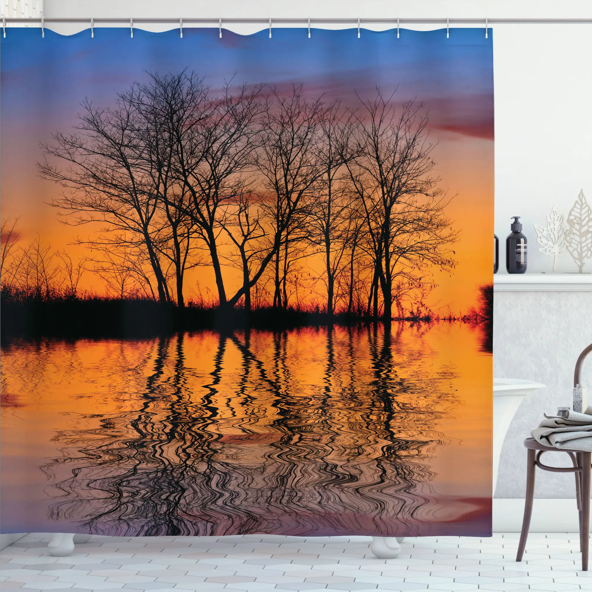 East Urban Home Nature Sunset by Lake View Shower Curtain + Hooks | Wayfair