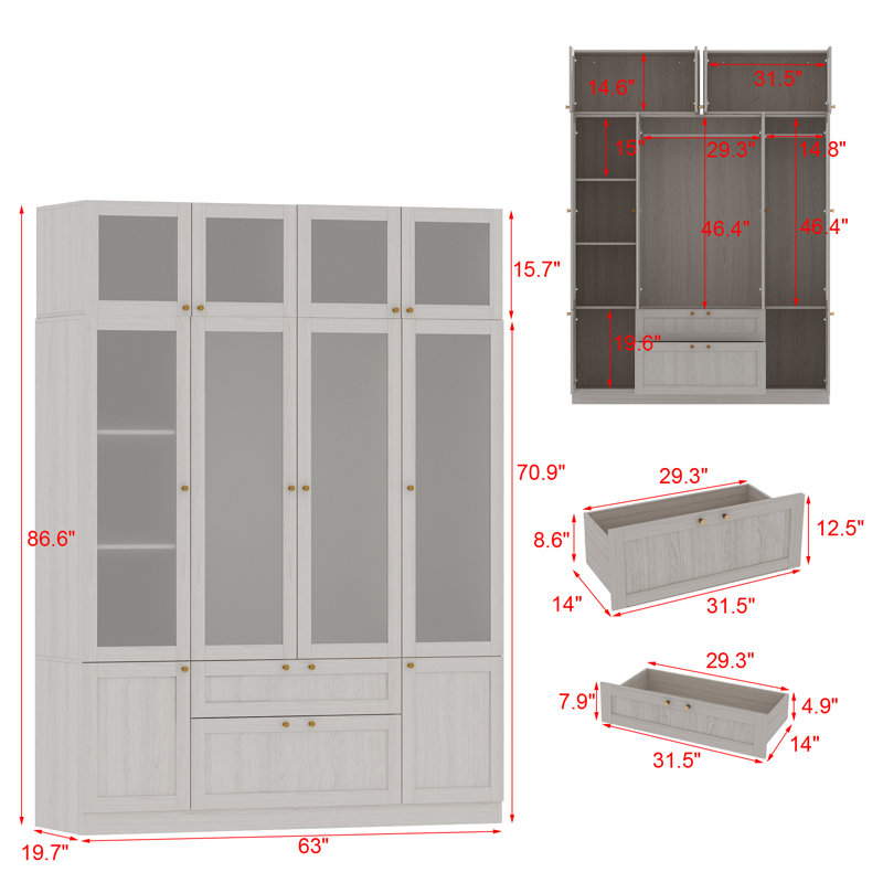Lark Manor™ Strong Storage 4-Door Wardrobe With 2-Top Cabinet | Wayfair