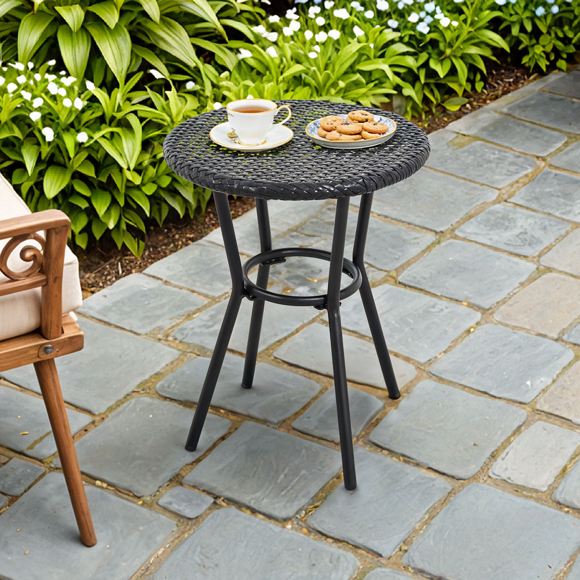 Winston Porter Outdoor Round Side Table with Wicker Top, and Weather ...