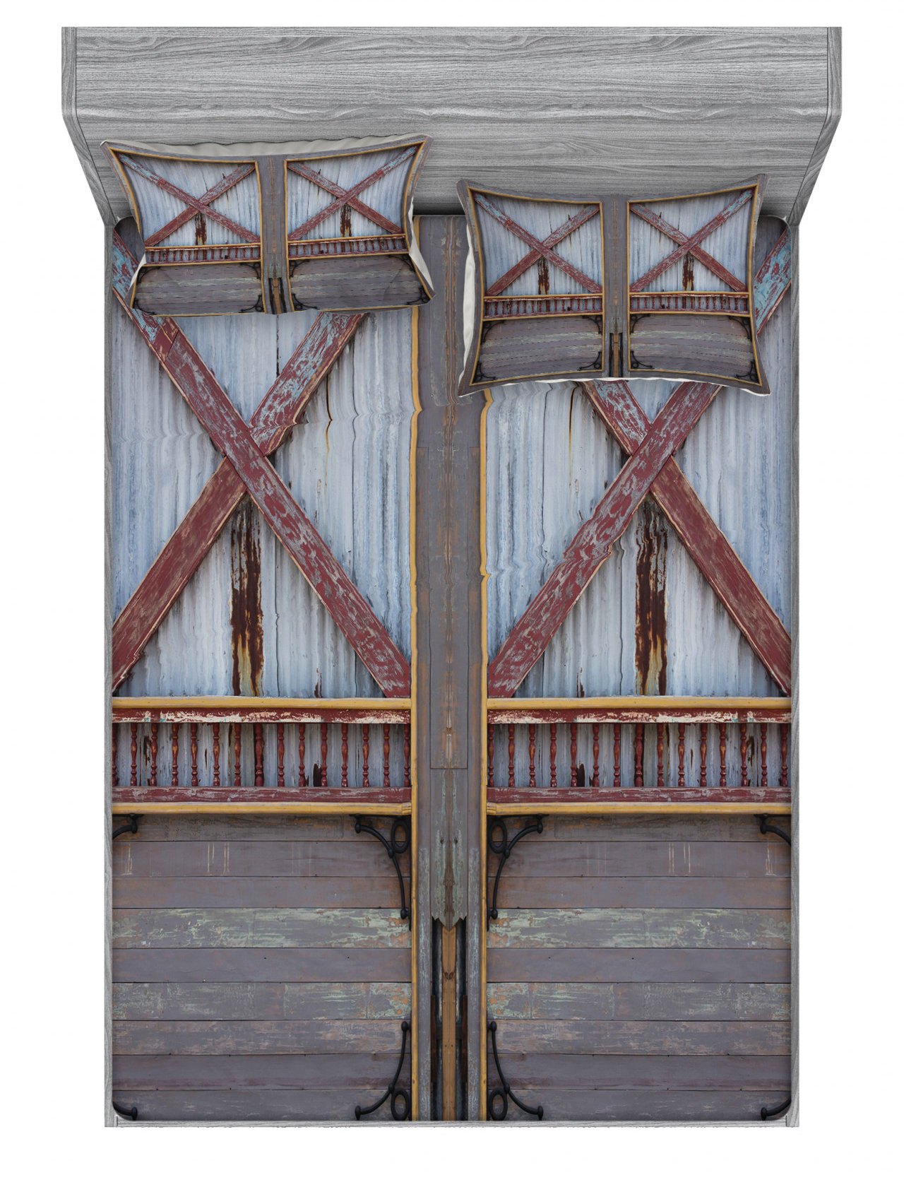 Ambesonne Zinc Street Construction Window Cove with Plank Sheet Set ...