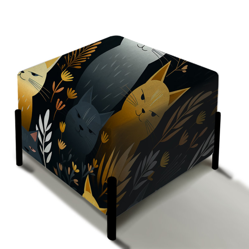 Design Art Cute Cat In Botanical Garden - Animal Print Square Ottoman ...