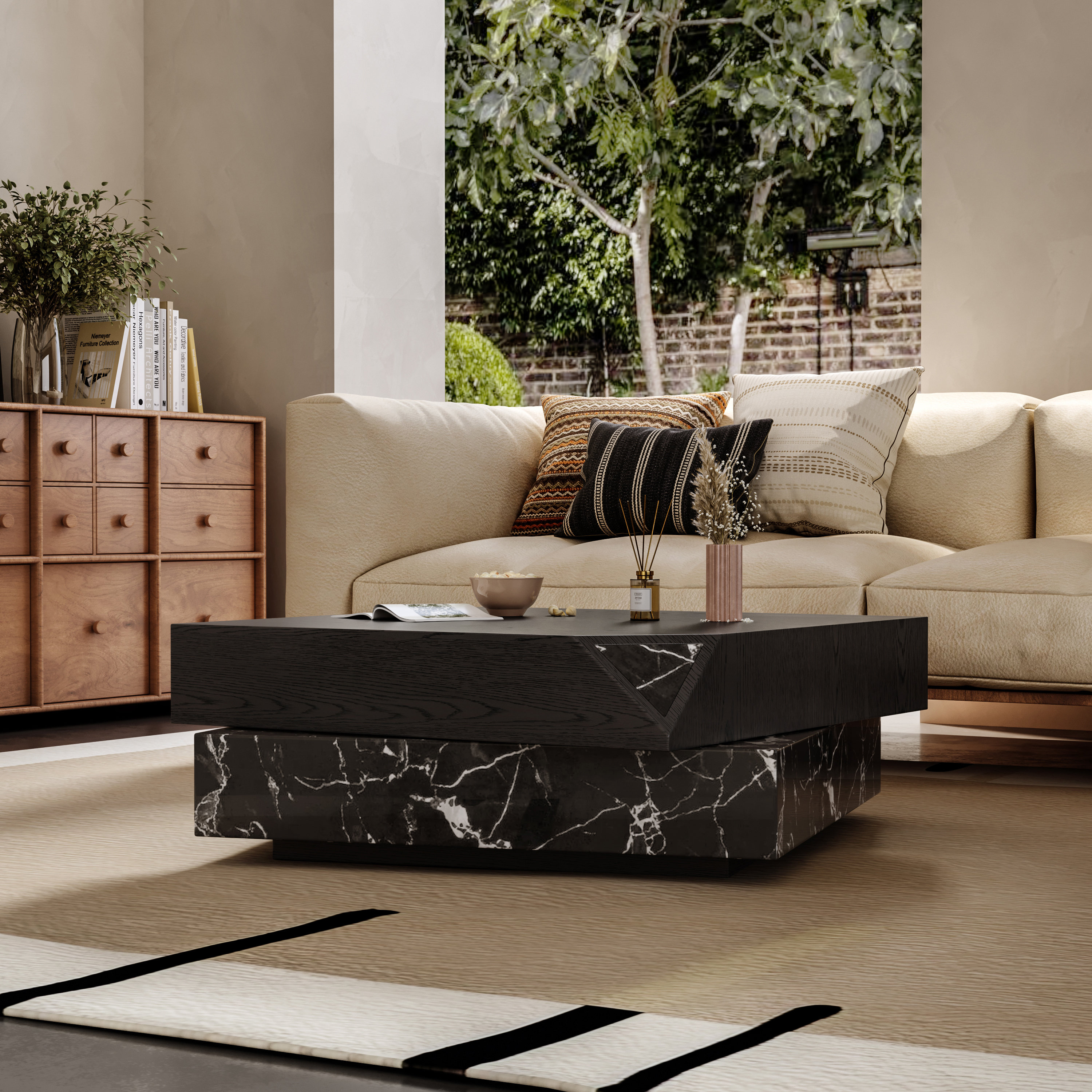 Ivy Bronx Canvey Wood Rotating Coffee Table with Drawer | Wayfair