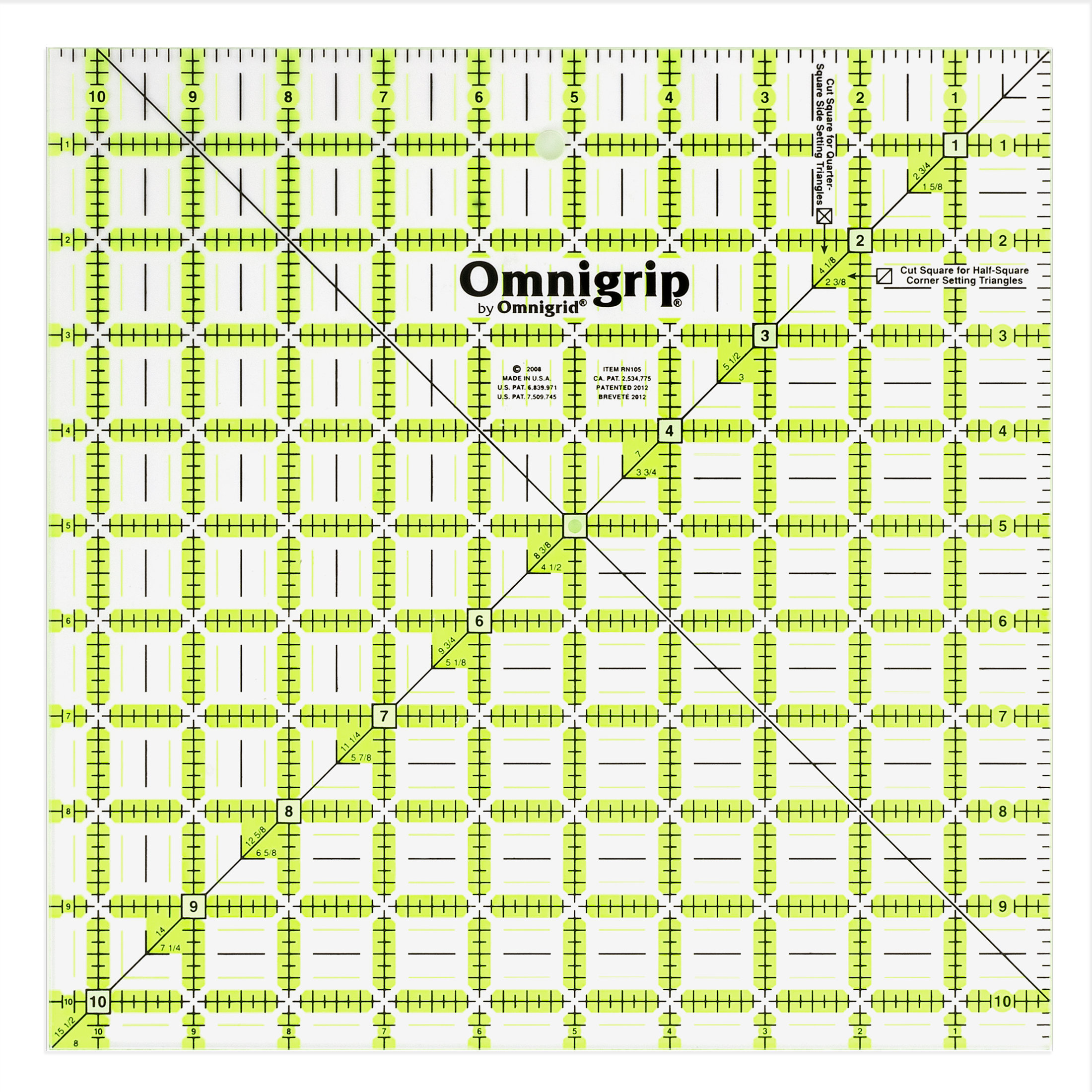 Omnigrid Omnigrip 10-1/2" x 10-1/2" Non-Slip Square Quilting Ruler ...