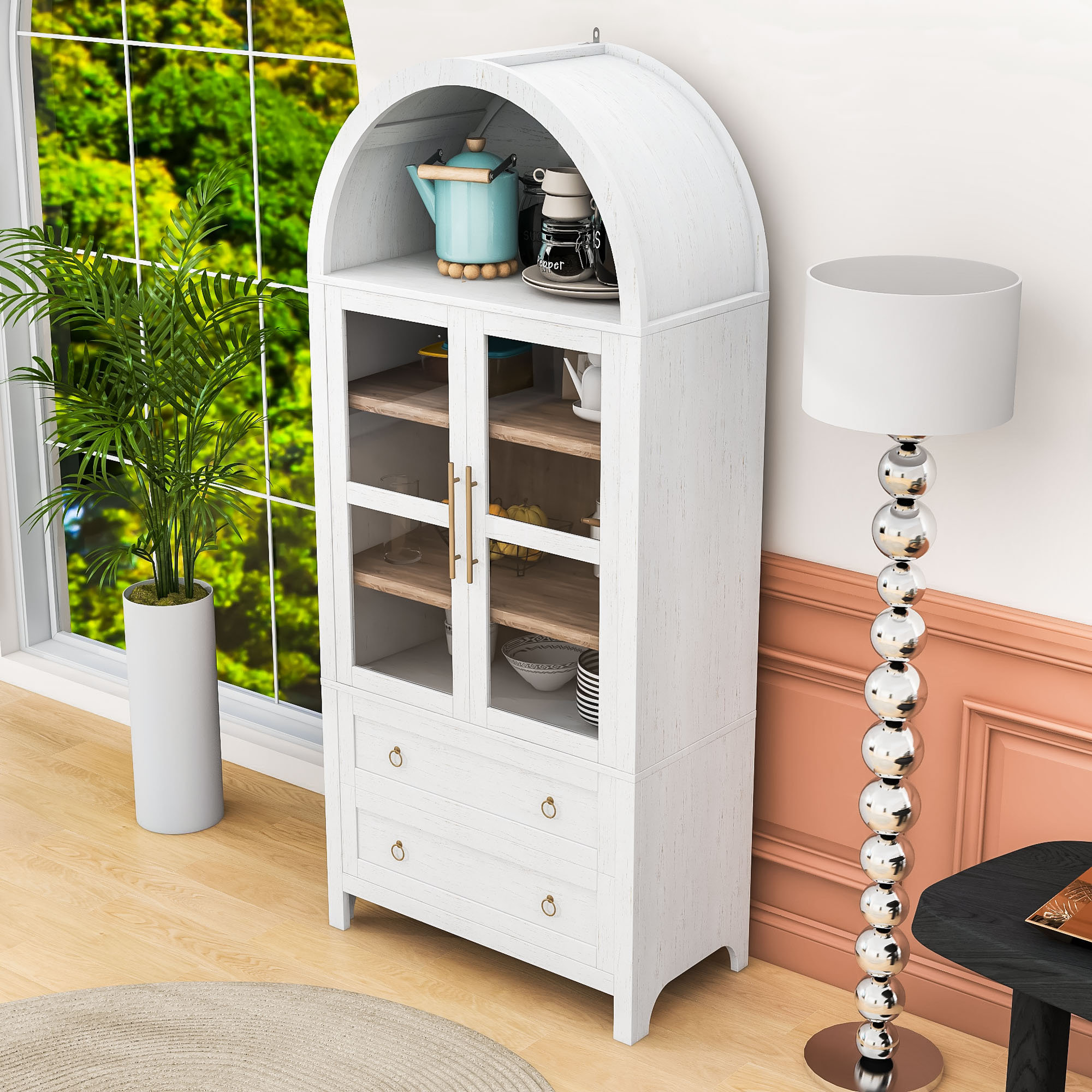 Breakwater Bay Elegant Arched Storage Cabinet with Glass Doors ...