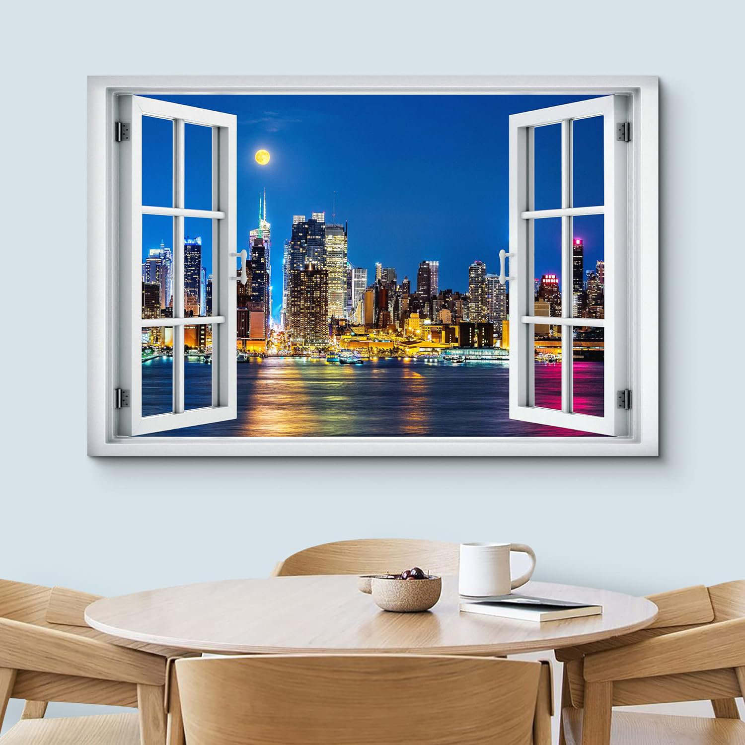 IDEA4WALL Window Scenery " Window View New York City Bay Neon Night ...