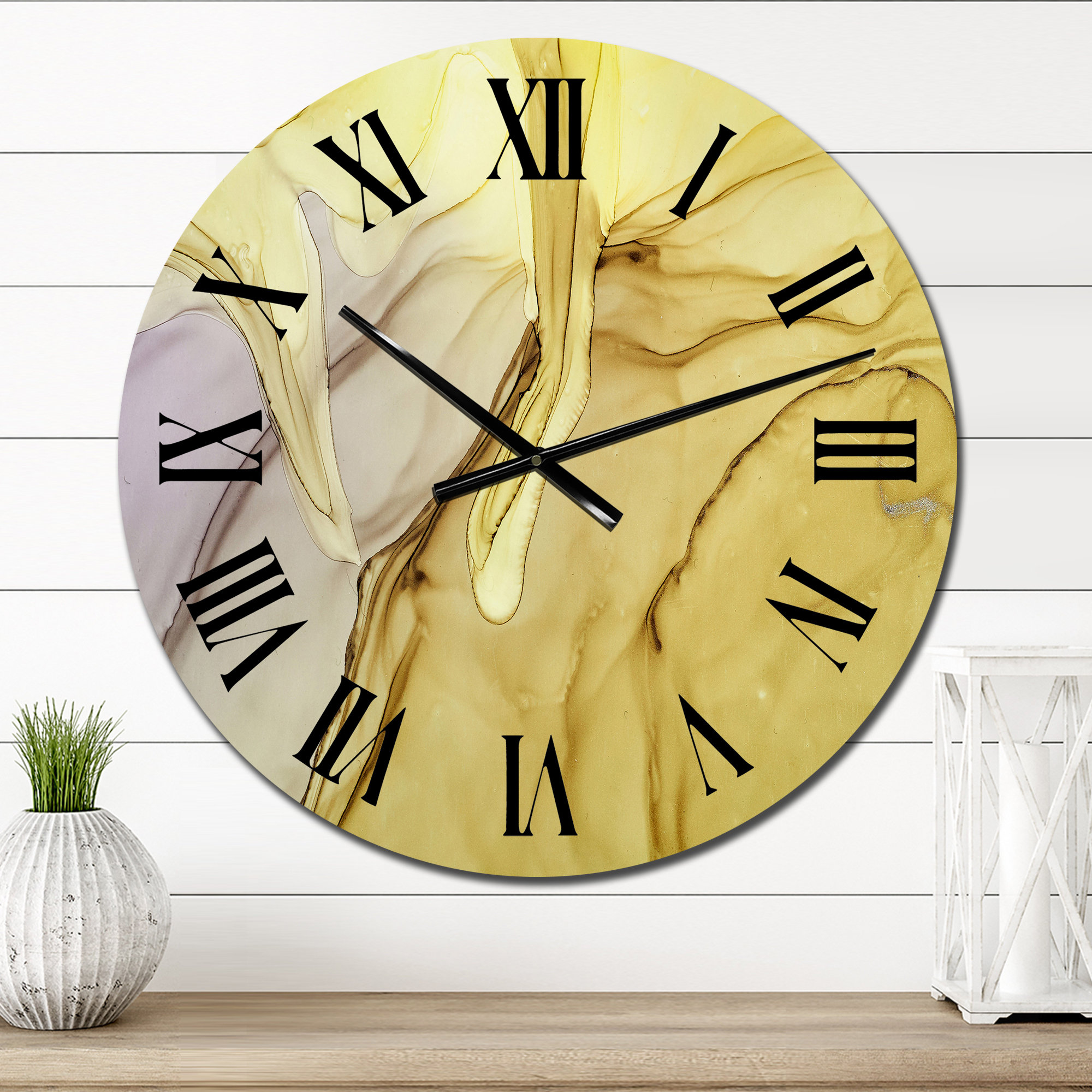 East Urban Home Yellow and Green Liquid Ink Art - Modern Wall Clock ...