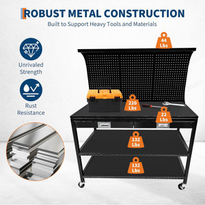 17 Stories 48 Inch Garage Workbench, 3 Tier Heavy Duty Rolling ...