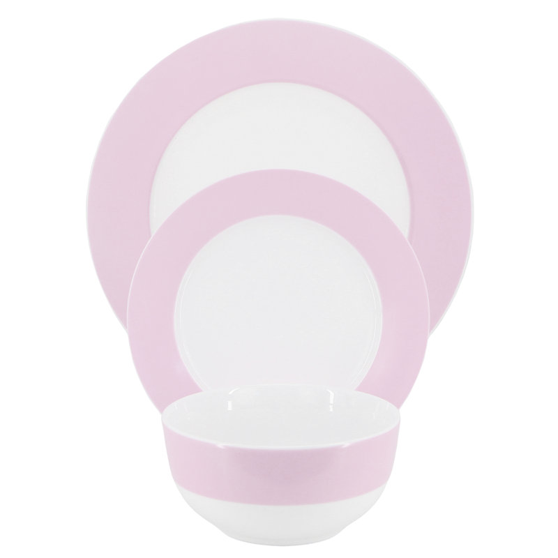 Martha Stewart 12 Piece Banded Fine Ceramic Dinnerware Set in Blush ...