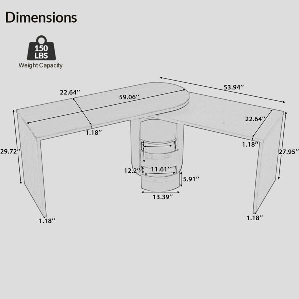 Latitude Run® 59" L-Shape Rotating Desk - 360° MDF Workstation with 2 ...