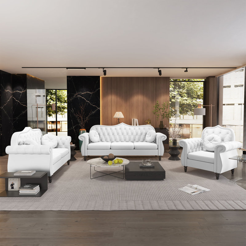 Alcott Hill® Cayleigh 3 Piece Velvet Chesterfield Living Room Set ...