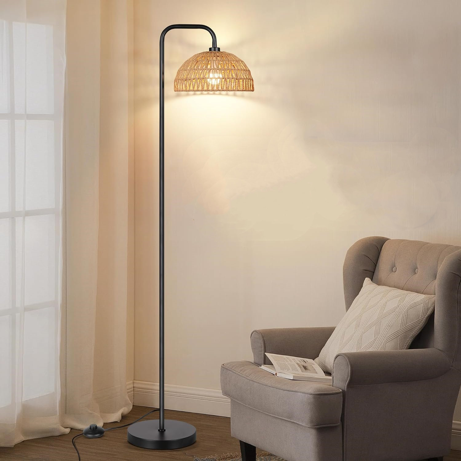 Bay Isle Home™ Anayis 68'' Rattan Floor Lamp Standing Reading Lamp ...