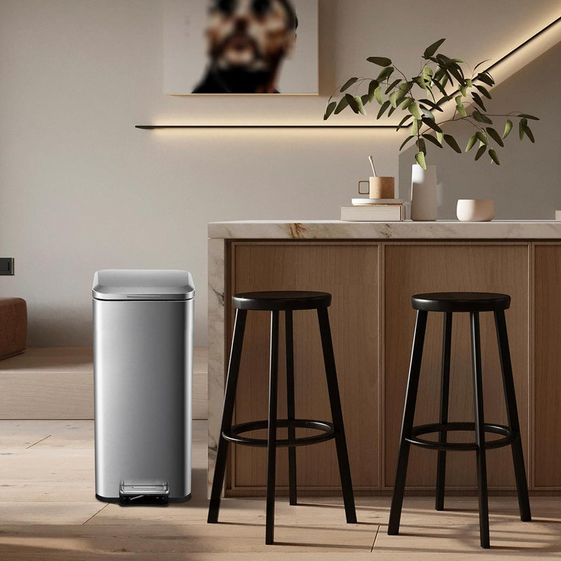 Sangdo 8 Gallon Step Trash Can, Square Fingerprint-Proof Garage Can ...