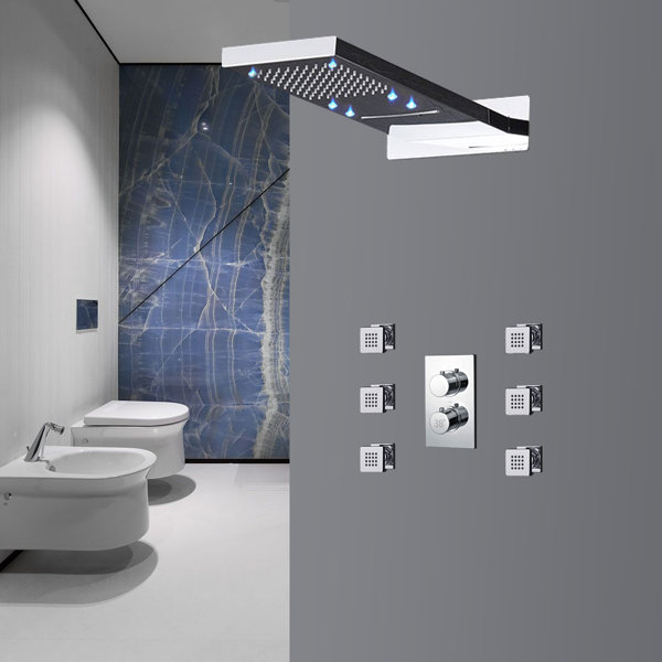 BathSelect Cesena 22 Chrome Digital LED Rainfall Waterfall Shower ...