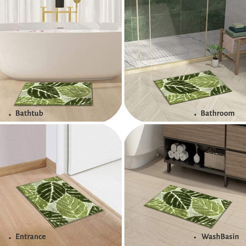 Bayou Breeze Sage Green Plant Non Slip Bathroom Rugs | Wayfair