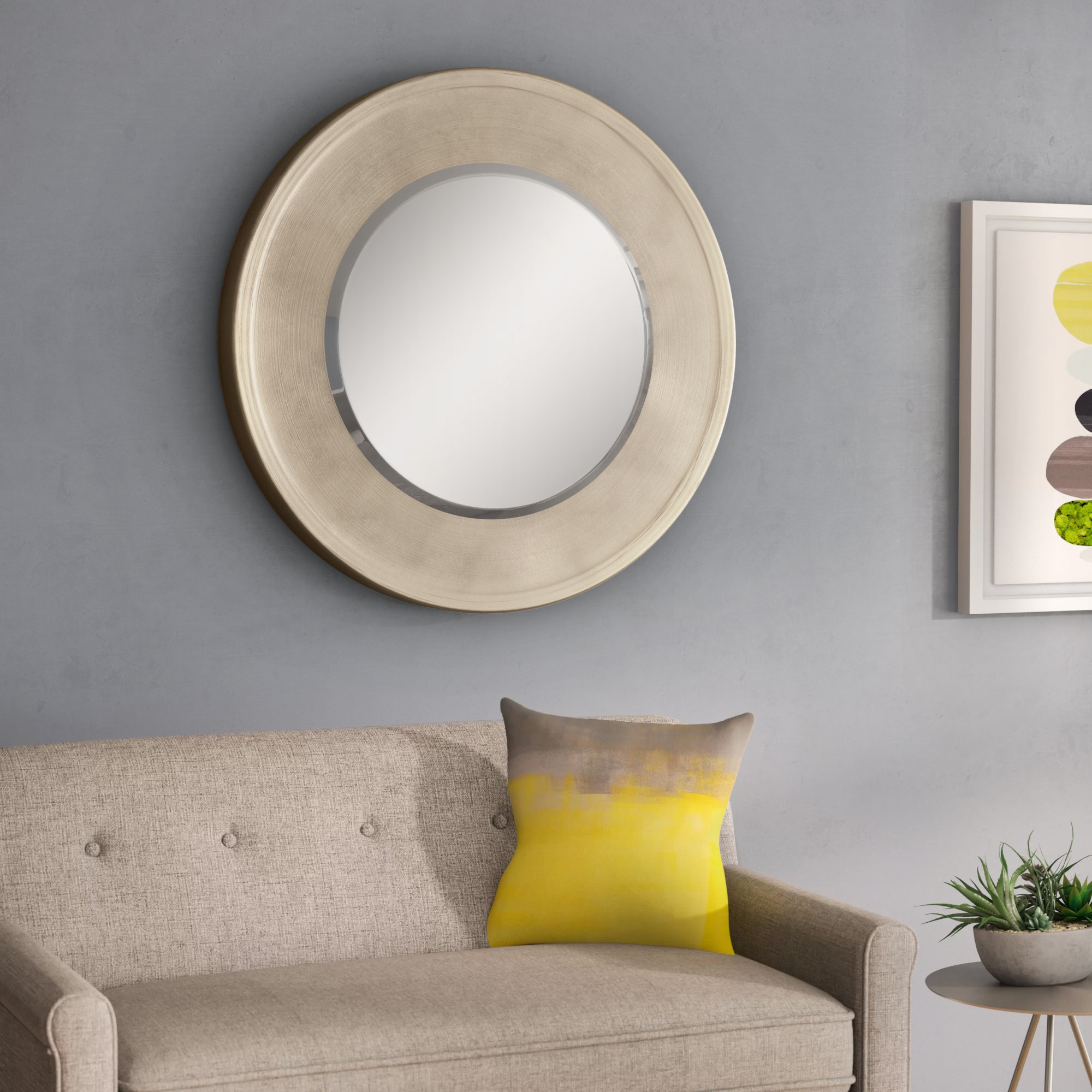 Wrought Studio™ Katalia Round Silver Leaf Rubber Wood Wall Mirror ...