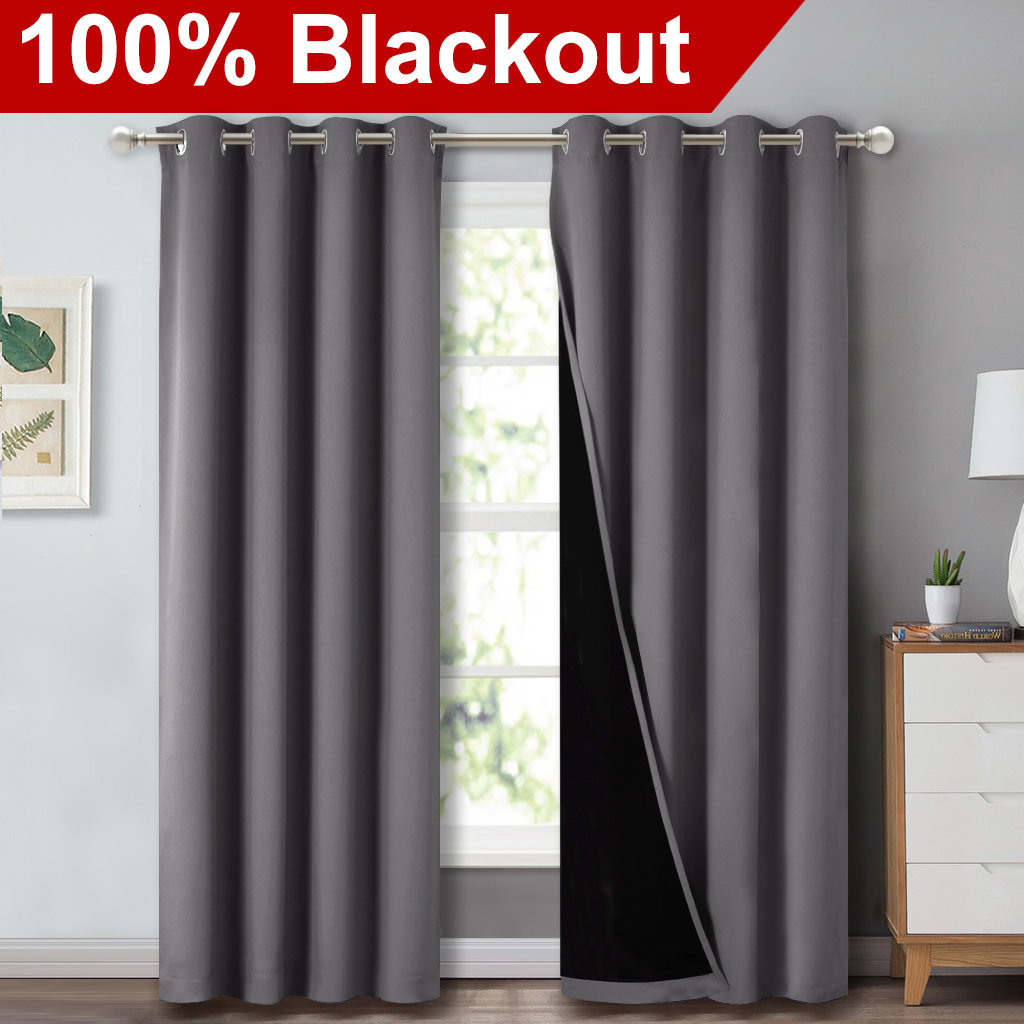 Ebern Designs 100% Blackout Curtains Ramonita Thermal Insulated Energy Efficiency 2 Layers ...