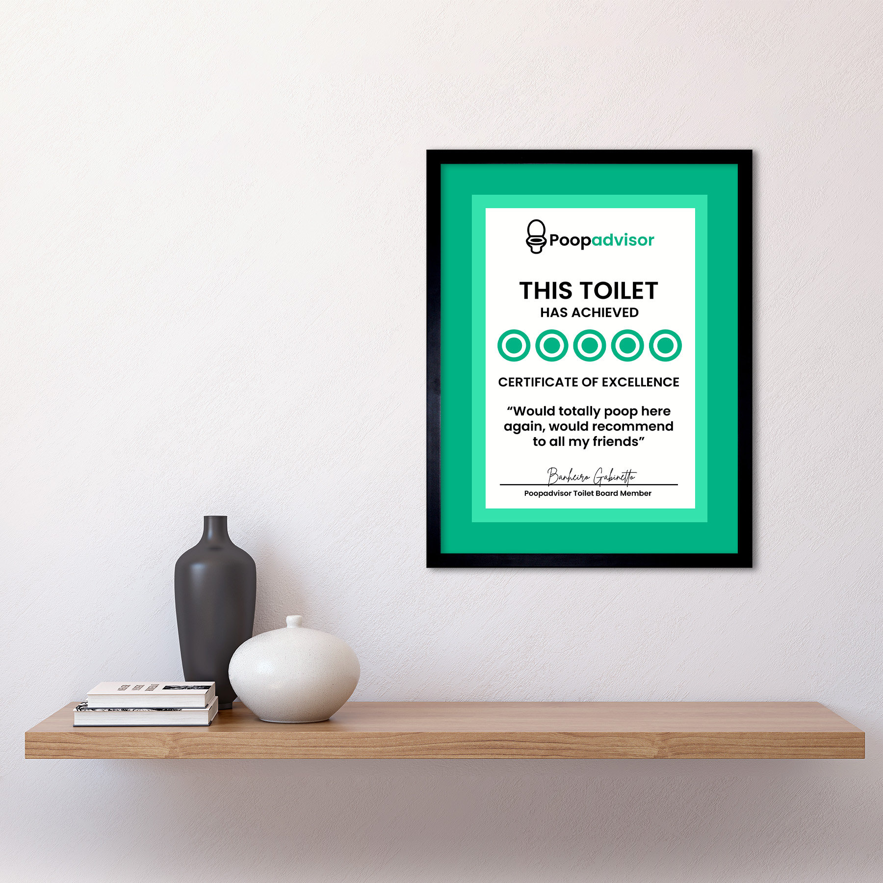 Happy Larry Funny Bathroom Wall Art Five Stars Poop Advisor Toilet Sign ...