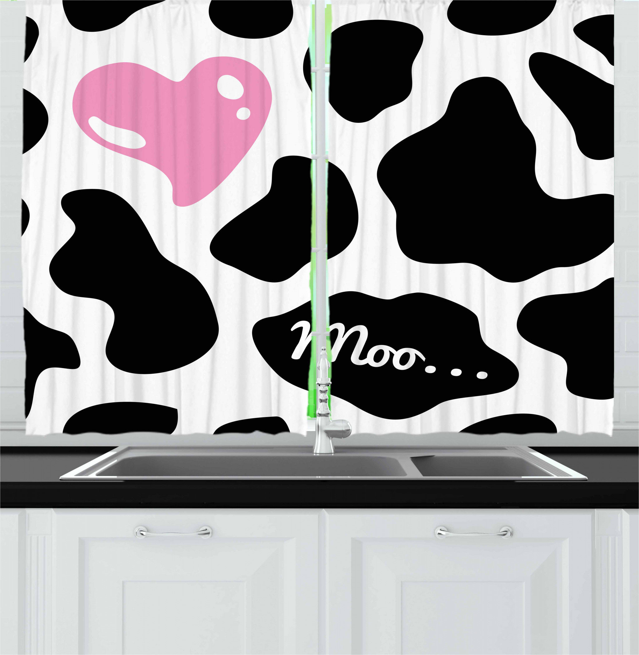 East Urban Home 2 Piece Cow Print Kitchen Curtain | Wayfair