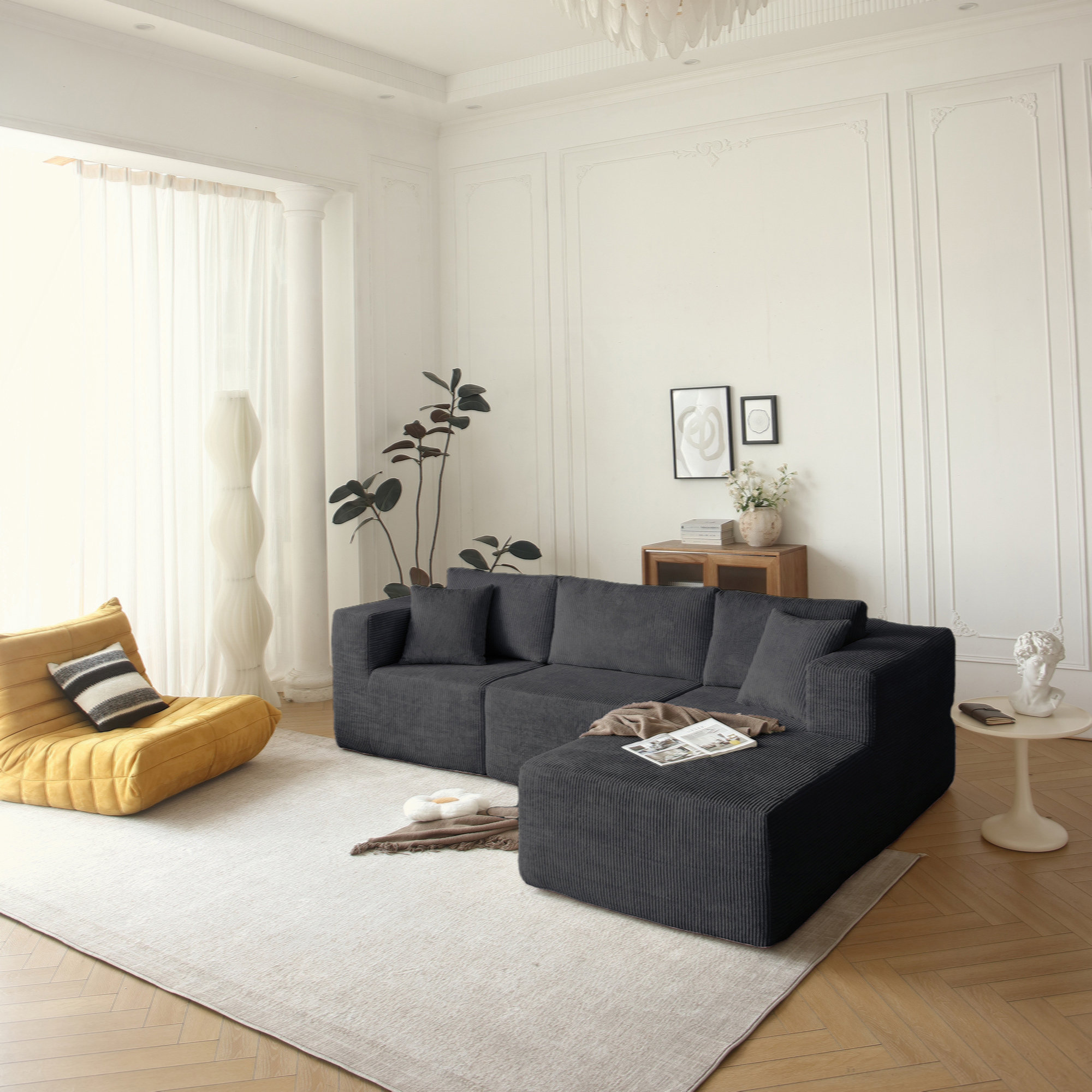 Hokku Designs Sectional Sofa And Module, Mid-Century Modern L Shaped ...