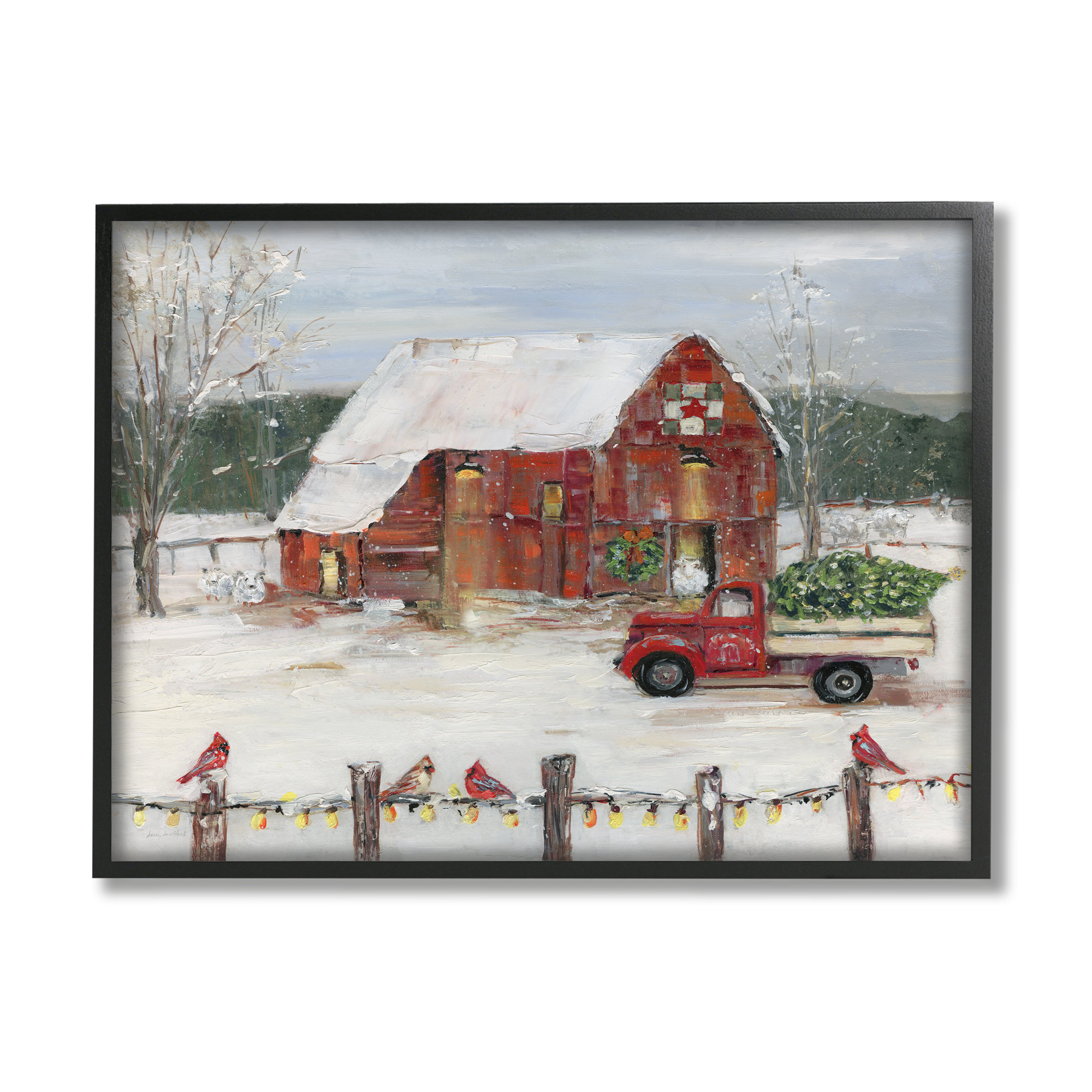 Stupell Industries Holiday Barn Winter Scene Framed On Wood by Sally ...