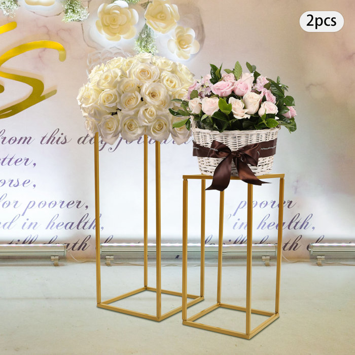 Mercer41 Cindel 4Pcs Gold Flower Floor Stand Metal Column Flower Stand ...