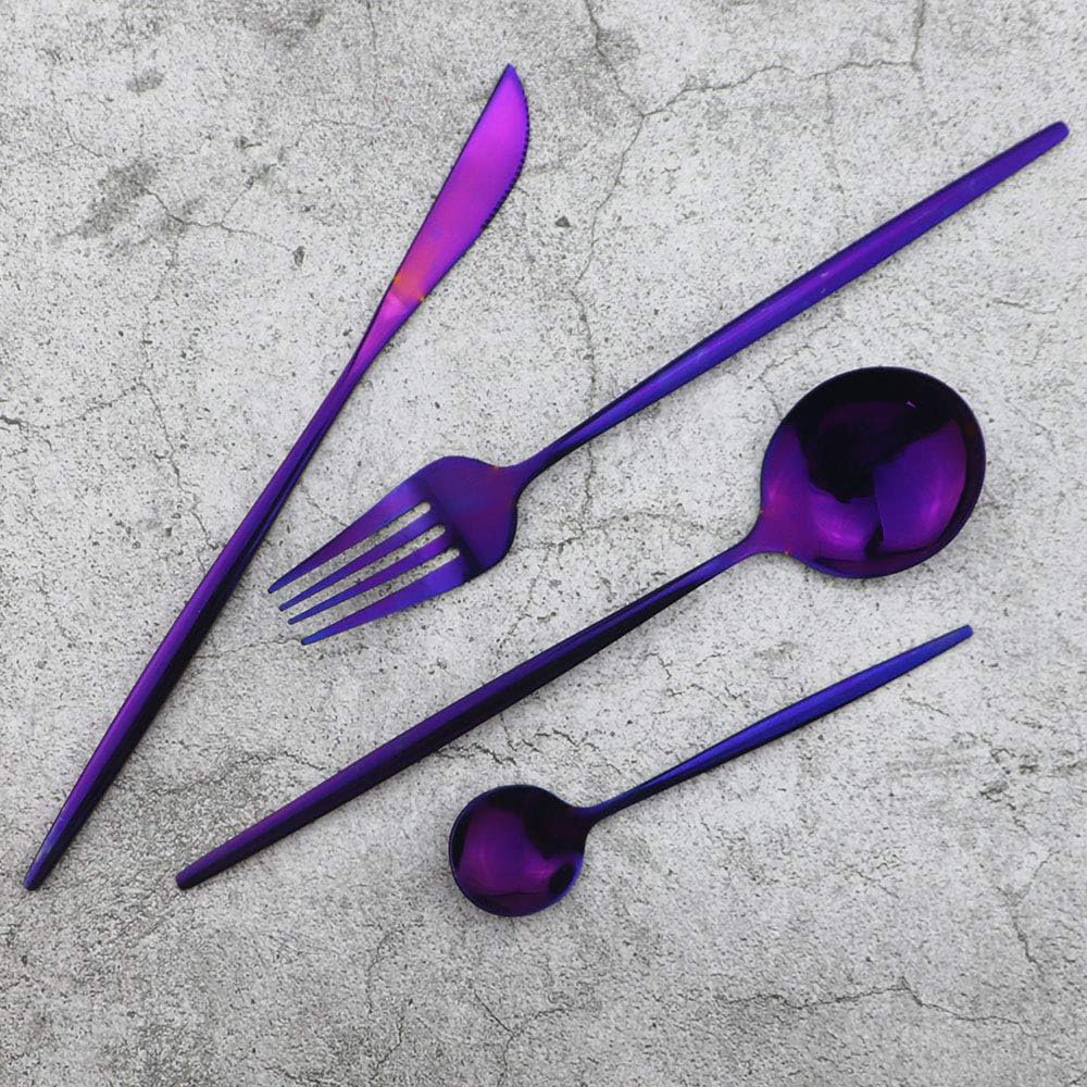 Ivy Bronx 24-Piece Stainless Steel Flatware Set, Mirror Polished Purple ...