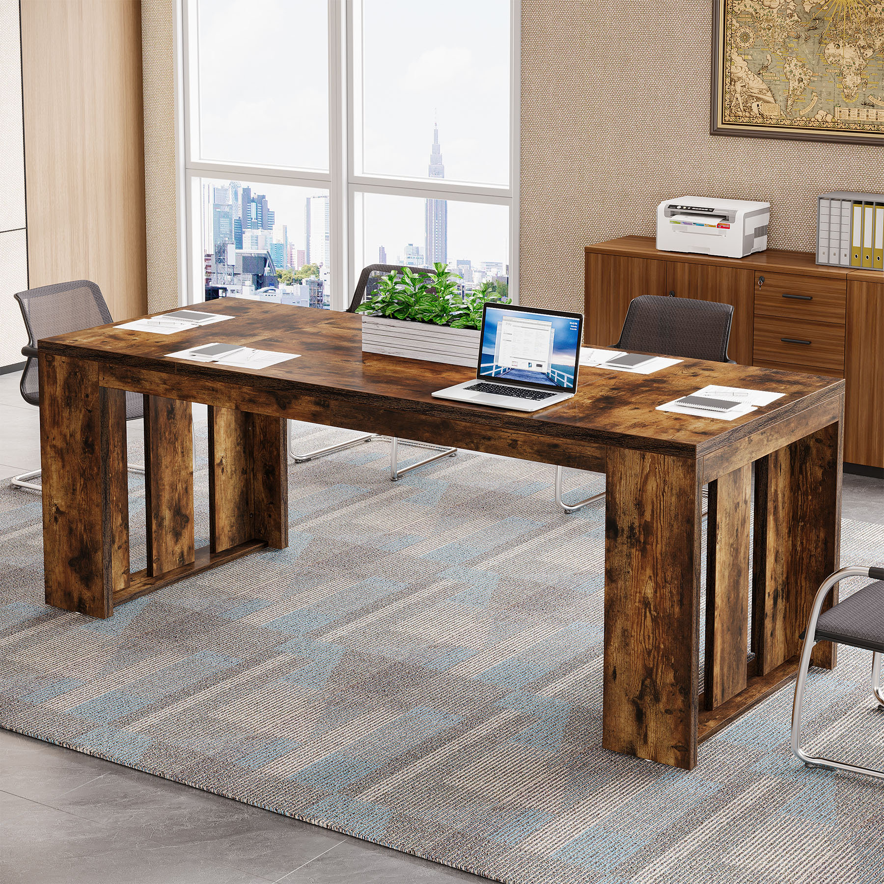 Millwood Pines 63-Inch Conference Table, Rustic Meeting Room Table ...