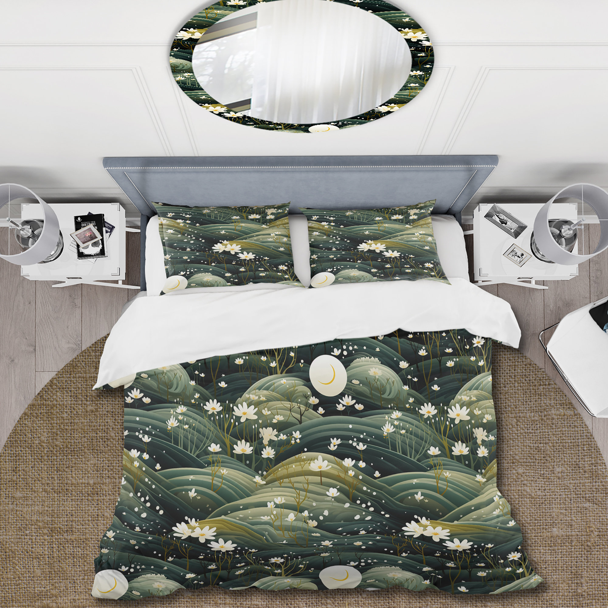 Design Art White Zen Flowers Hilltop Sanctuary Duvet Cover Set | Wayfair