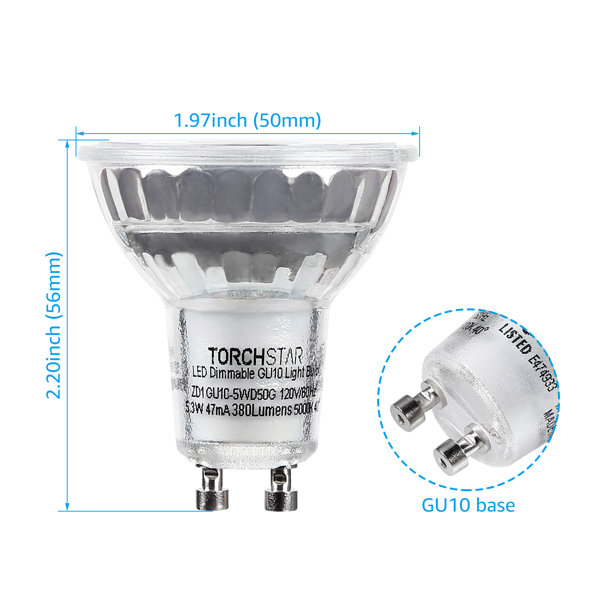 TORCHSTAR TS6035 50 Watt Equivalent MR16 GU10/Bi-pin Dimmable LED Bulb ...