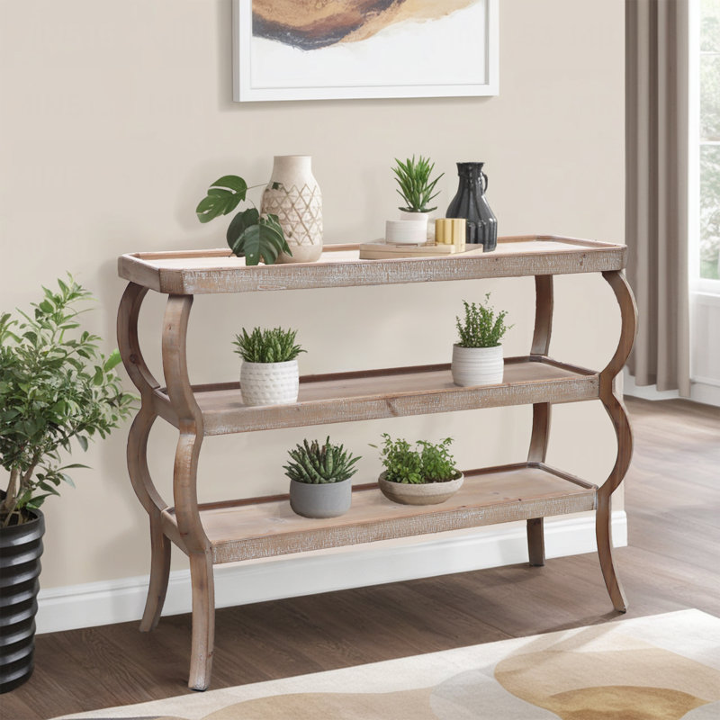 Ophelia & Co. Farmhouse 3-Tier Brown Wood Console Table | Wayfair