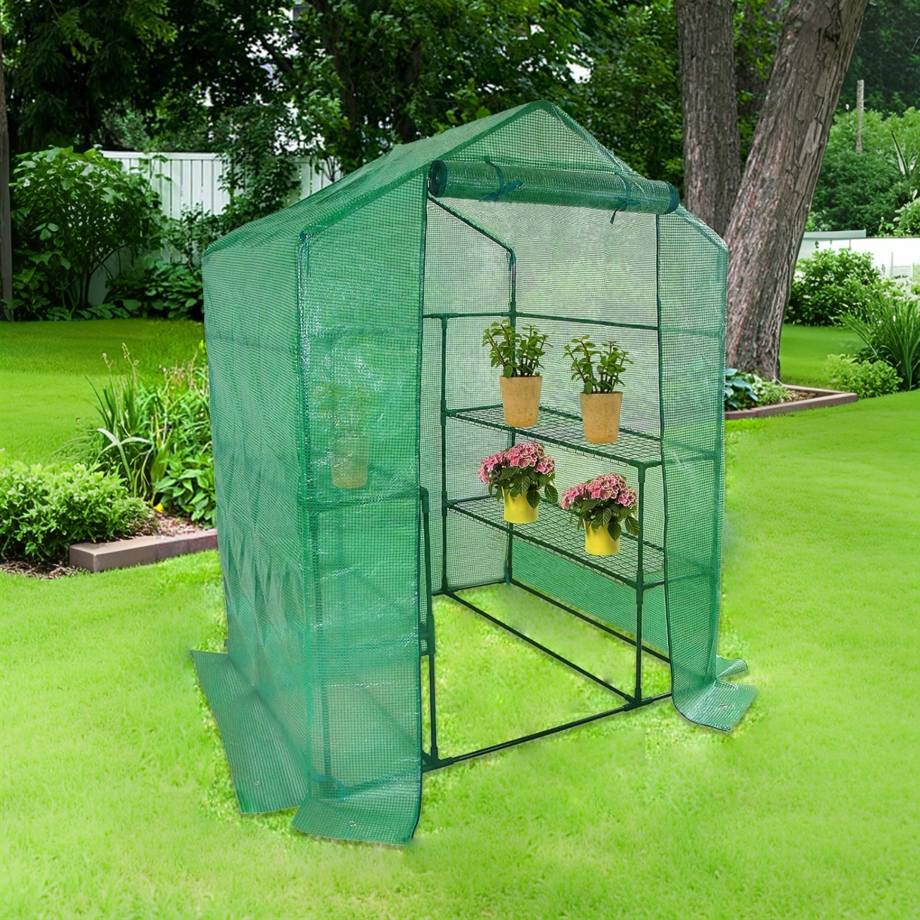 Home Walk-In Greenhouse Replacement Cover With Roll-Up Zipper For Easy ...