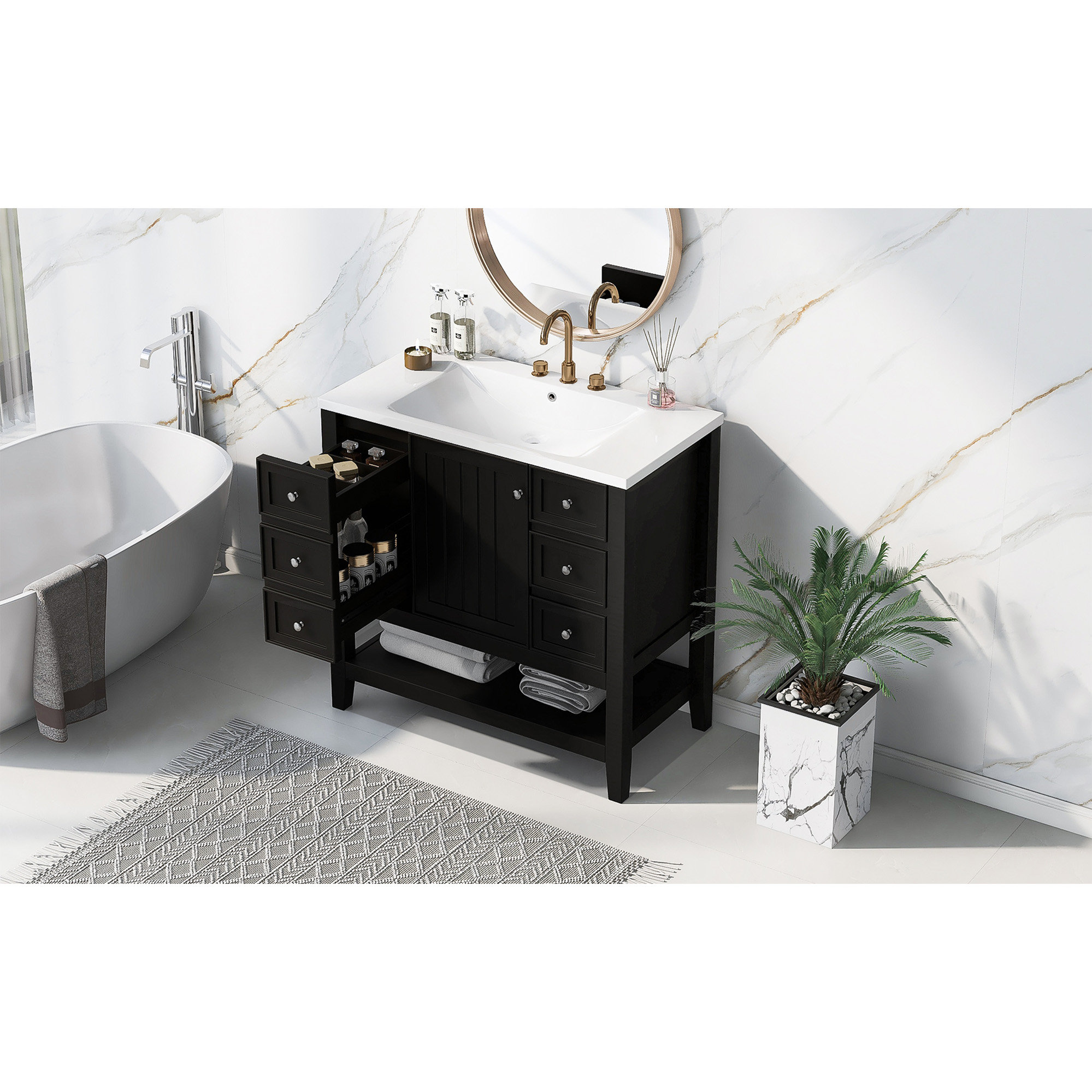 Red Barrel Studio® 36" Bathroom Vanity With Sink, One Cabinet And Three ...