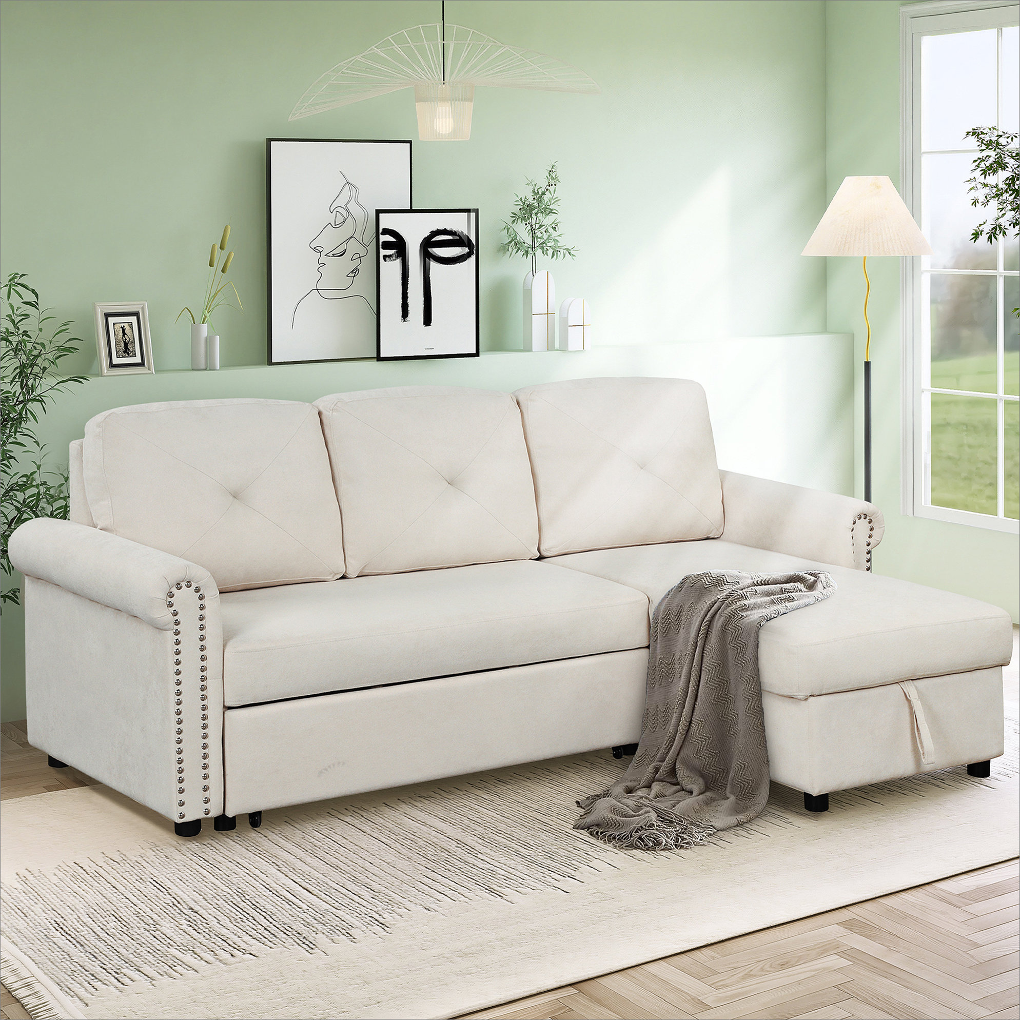 Red Barrel Studio Sleeper Sofa Bed Convertible Sectional Couch, 3 ...