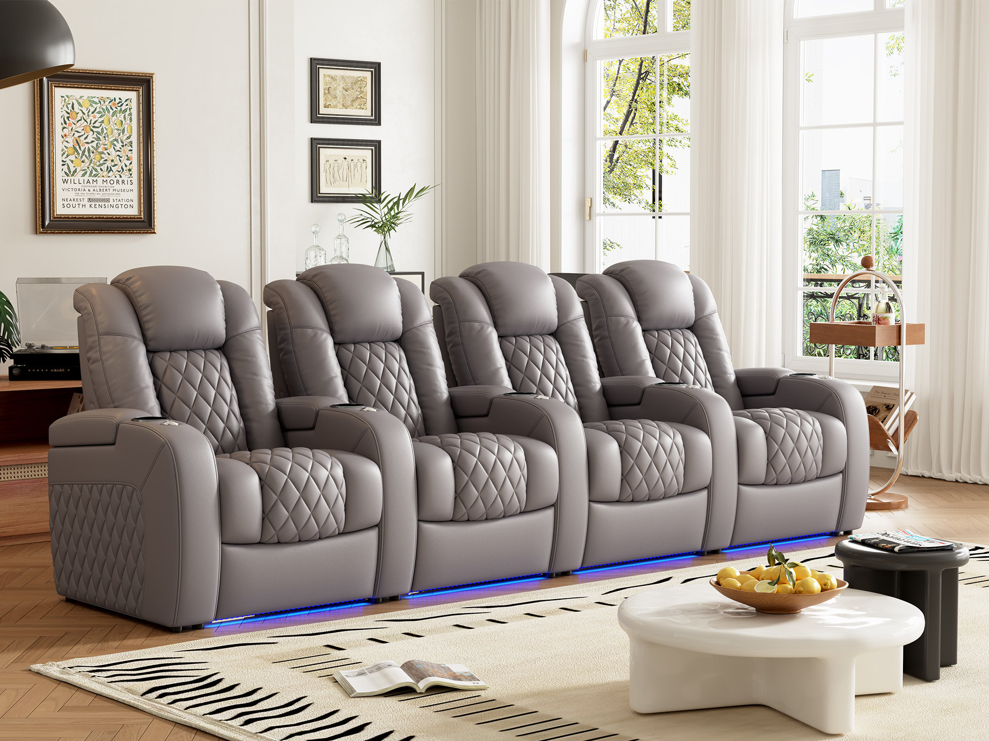 Latitude Run® Leather Power Reclining Home Theater Seat With Cup Holder ...