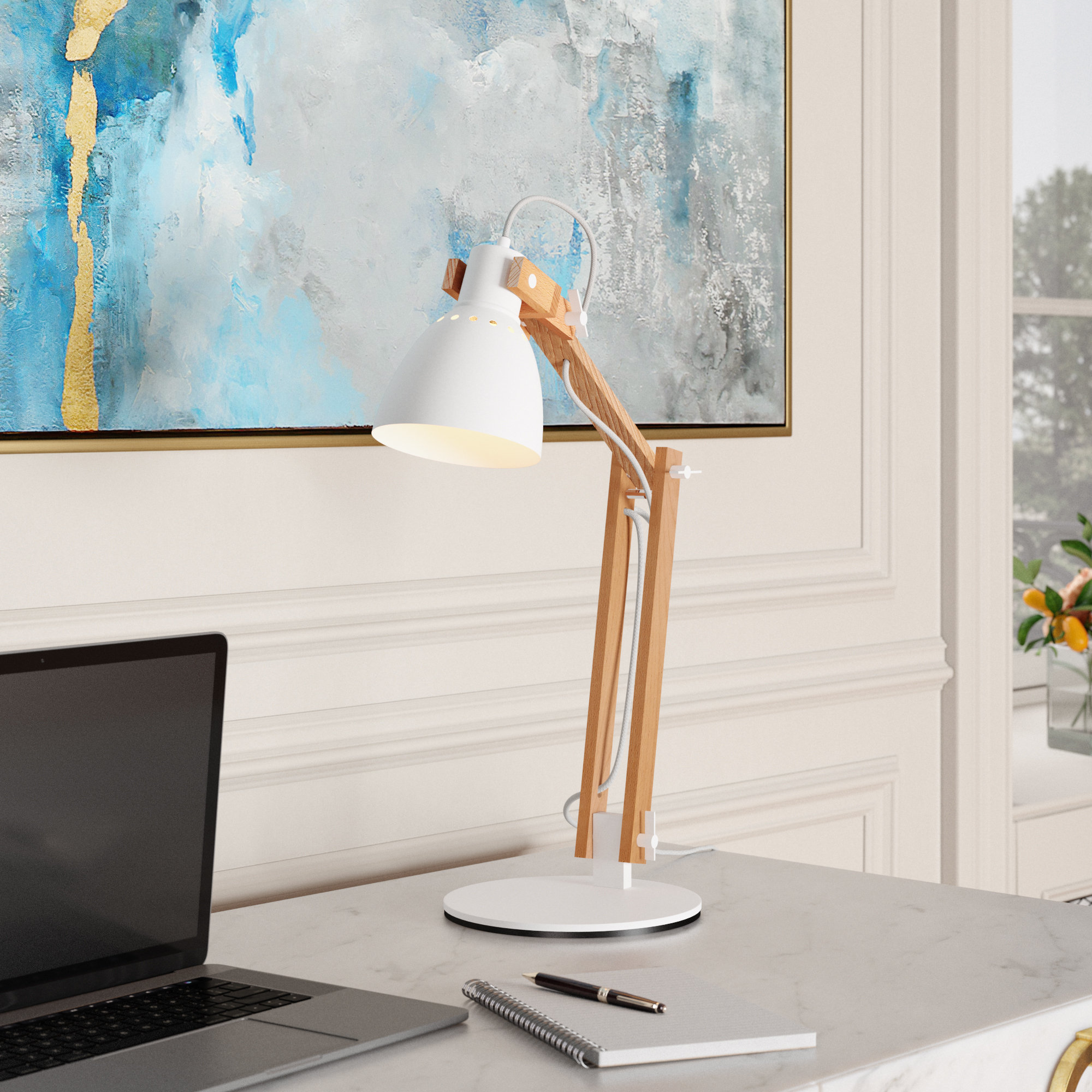 Willa Arlo™ Interiors Kiska LED Table Lamp Dimmable, Wood Swing Arm 5W ...