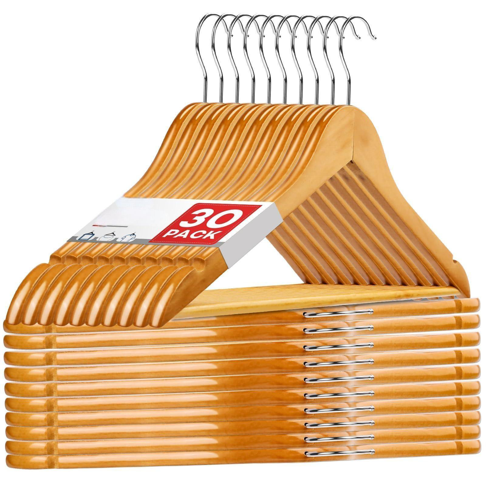 Rebrilliant Wooden Hangers 30 Pack, Heavy Duty Wood Hangers For Coats ...