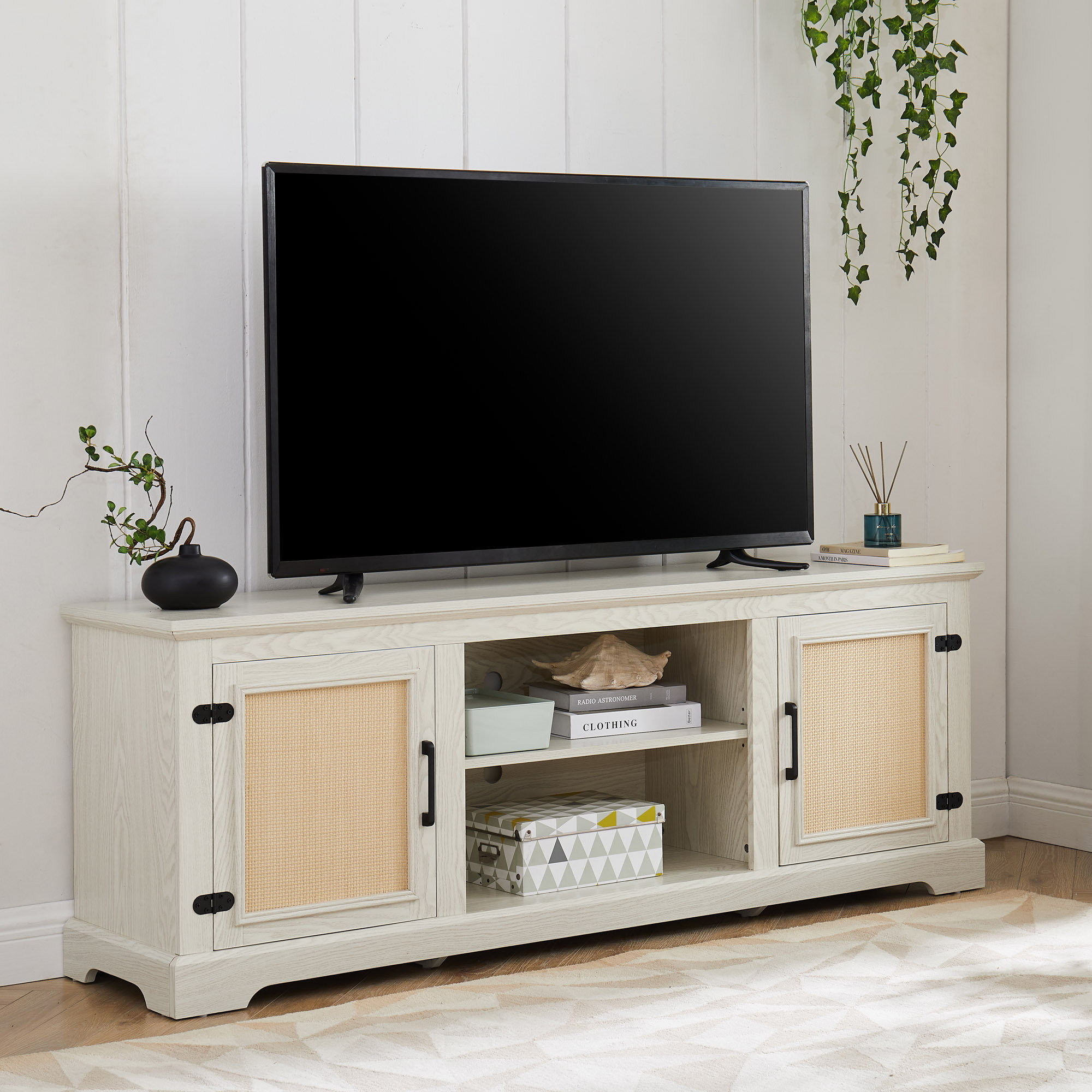 Bay Isle Home™ Farmhouse Rattan TV Stand Console Table For Tvs Up To 70 ...