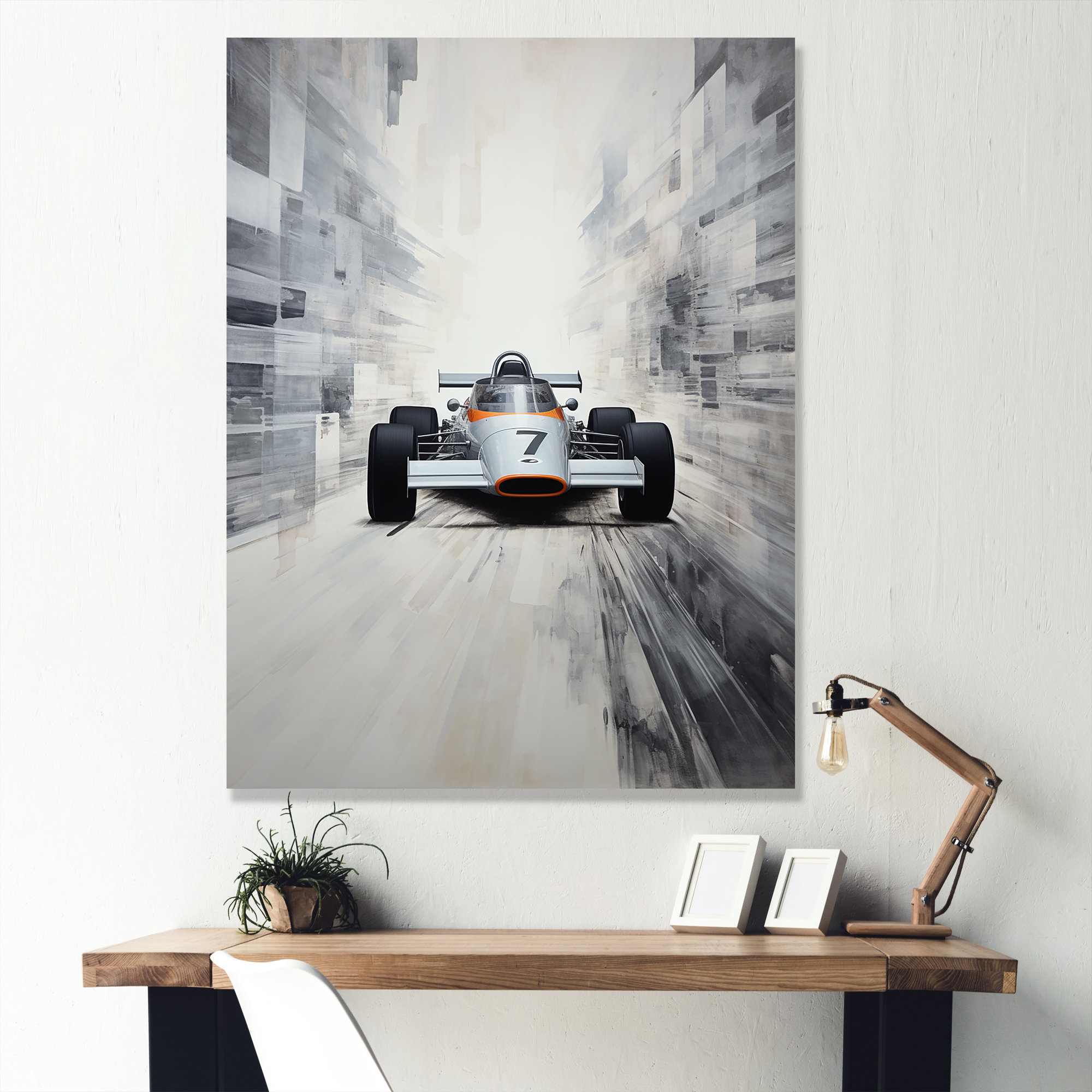 Ebern Designs Grey Minimalist Race Car Tracks III - Race Tracks Wall ...