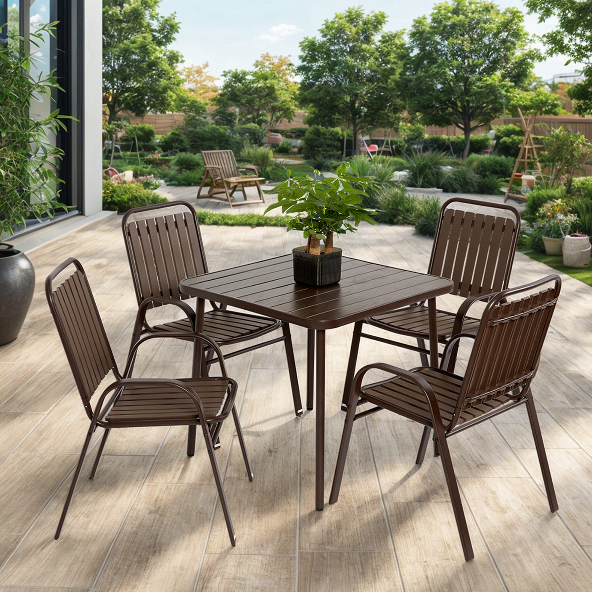 George Oliver 5 Pieces Patio Dining Set, Outdoor Table And Chairs Set ...