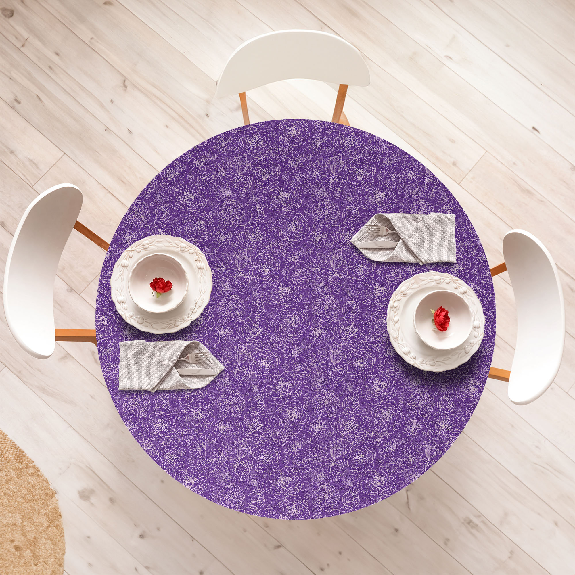 Bungalow Rose Dark Purple Fitted Round Tablecloth Diameter Lilac Violet ...