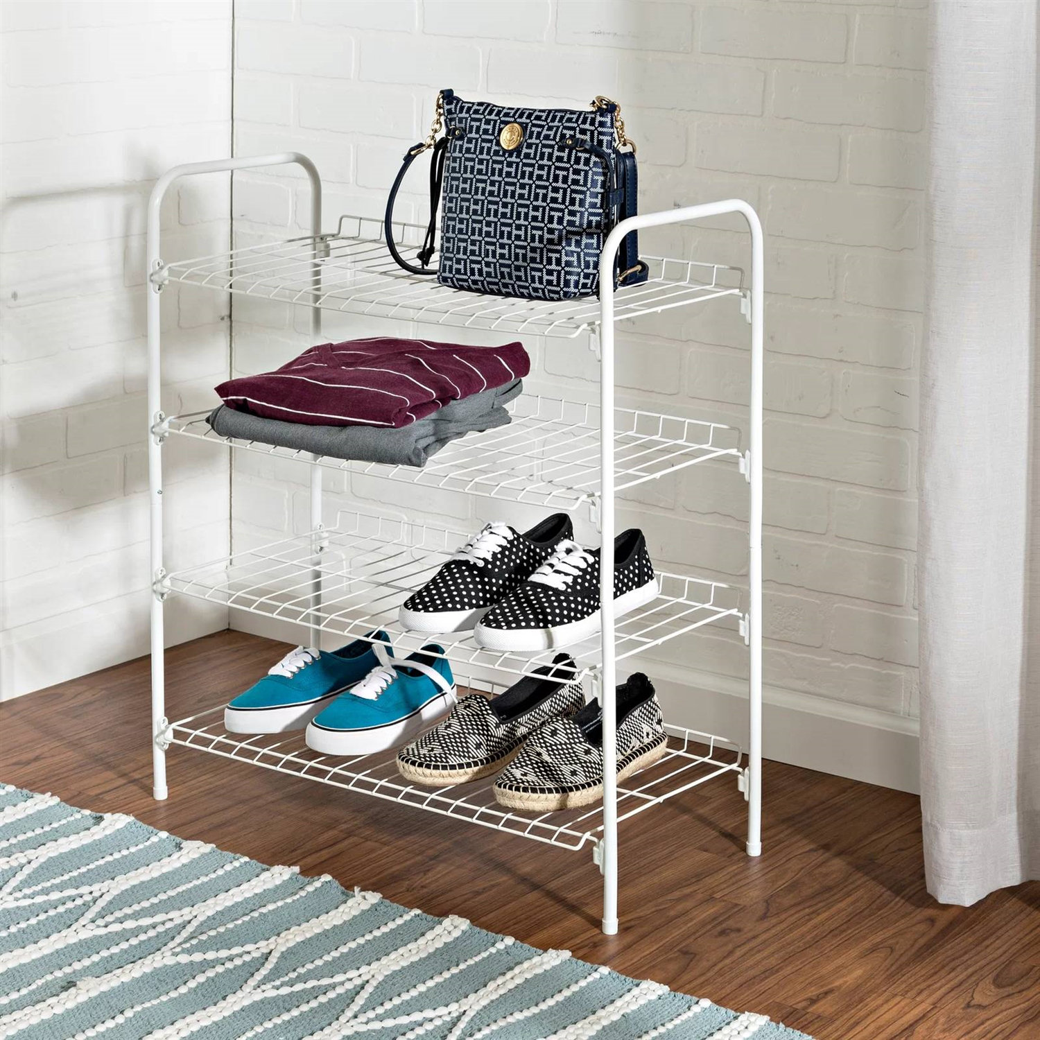 Rebrilliant 4-Tier White Metal Shoe Rack And Accessories Storage White ...